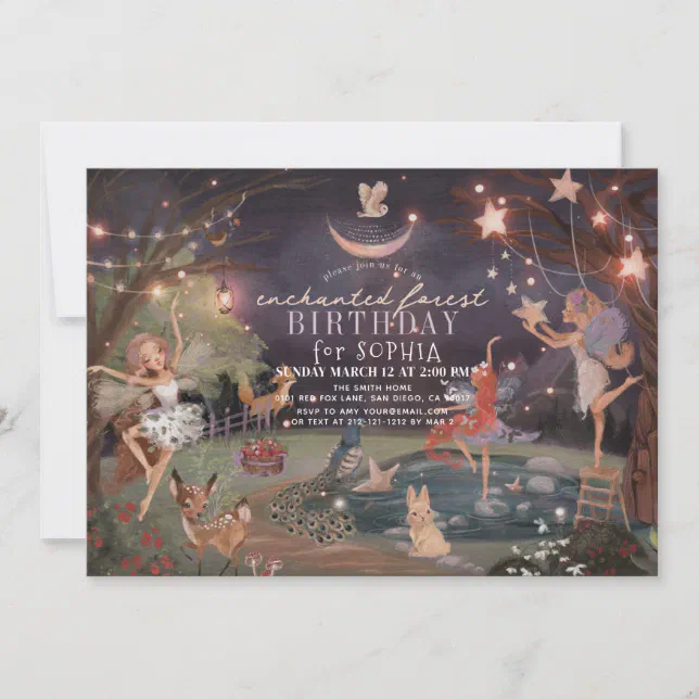 Enchanted Forest Woodland Animals Fairies Birthday Invitation | Zazzle