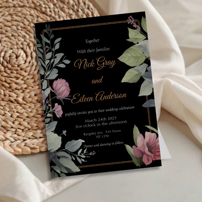 Enchanted Garden Black Wedding Invitation | Zazzle