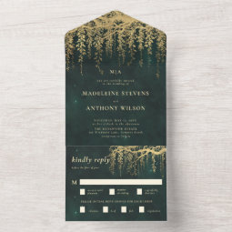 Enchanted Garden Emerald Gold Fairytale Wedding All In One Invitation ...