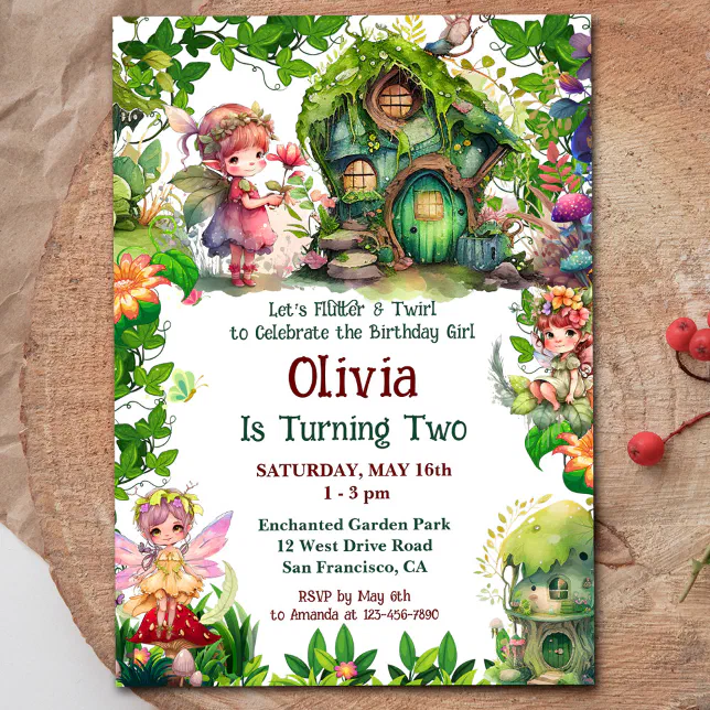 Enchanted Garden Fairy Birthday Woodland Invitation | Zazzle