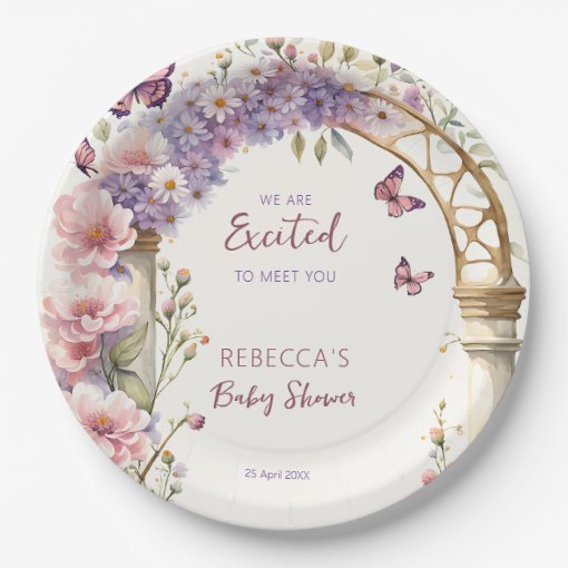 Enchanted garden pastel butterflies baby shower paper plates | Zazzle