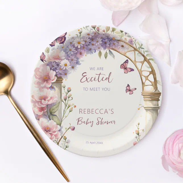 Enchanted garden pastel butterflies baby shower paper plates | Zazzle