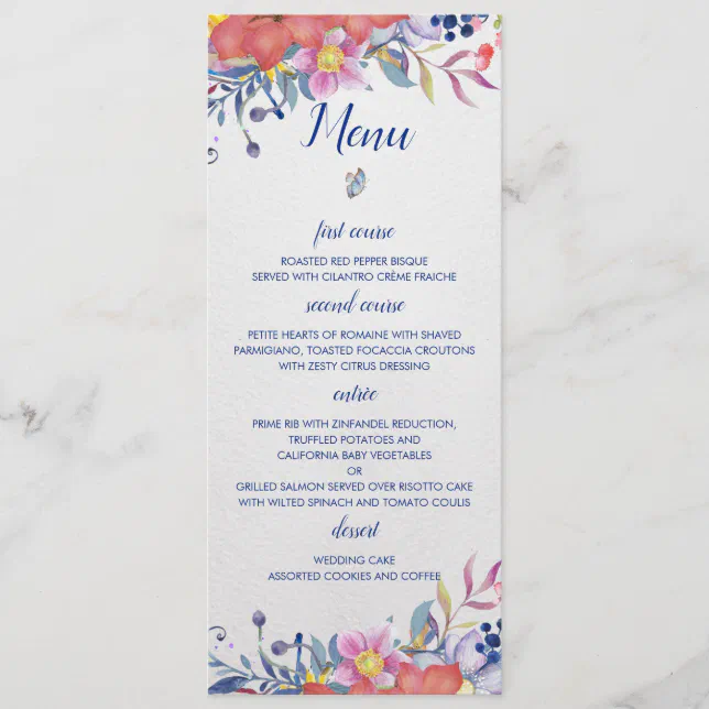 Enchanted Garden Wedding Menu Card | Zazzle