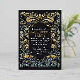 Enchanted Gothic Raven Floral Halloween Foil Invitation | Zazzle