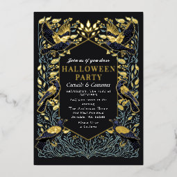 Enchanted Gothic Raven Floral Halloween Foil Invitation | Zazzle