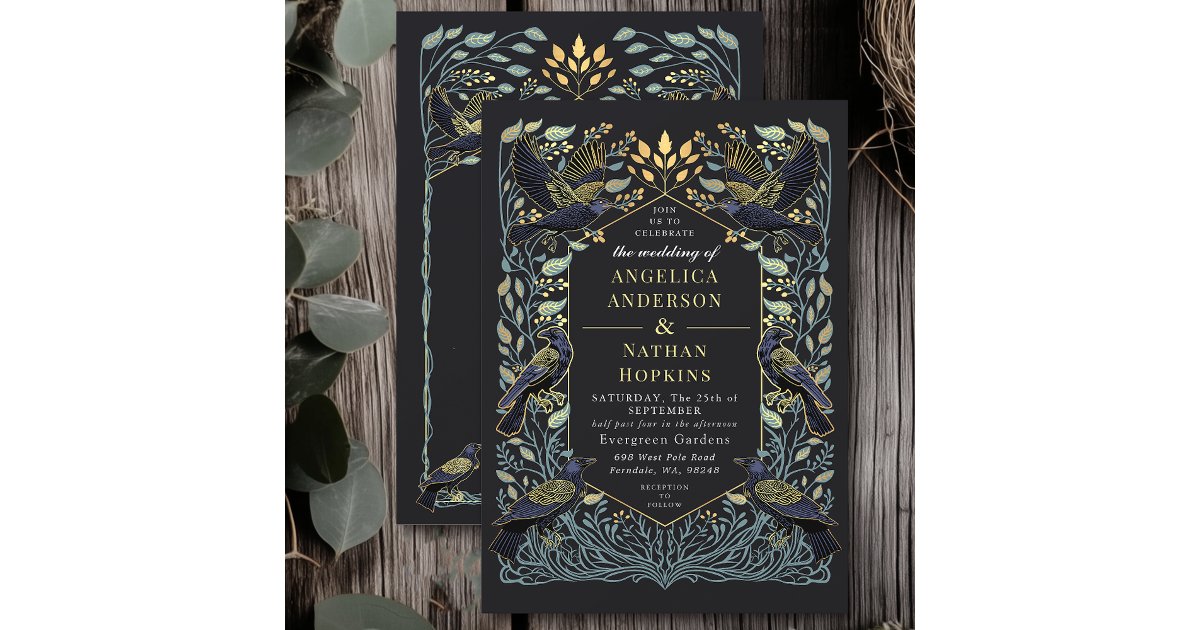 Enchanted Gothic Raven Floral Wedding Details and Invitation | Zazzle