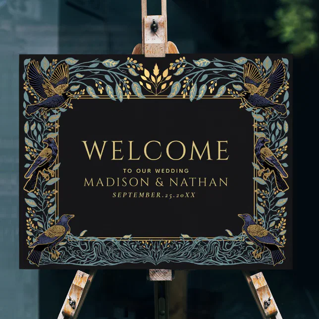 Enchanted Gothic Raven Floral Wedding Welcome Poster | Zazzle