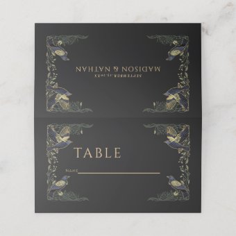Enchanted Gothic Raven Green Floral Wedding Place Card | Zazzle