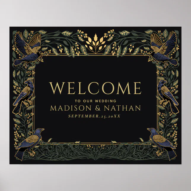 Enchanted Gothic Raven Green Wedding Welcome Poster | Zazzle