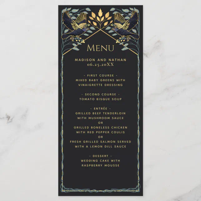 Enchanted Gothic Raven Wedding Flat Menu | Zazzle