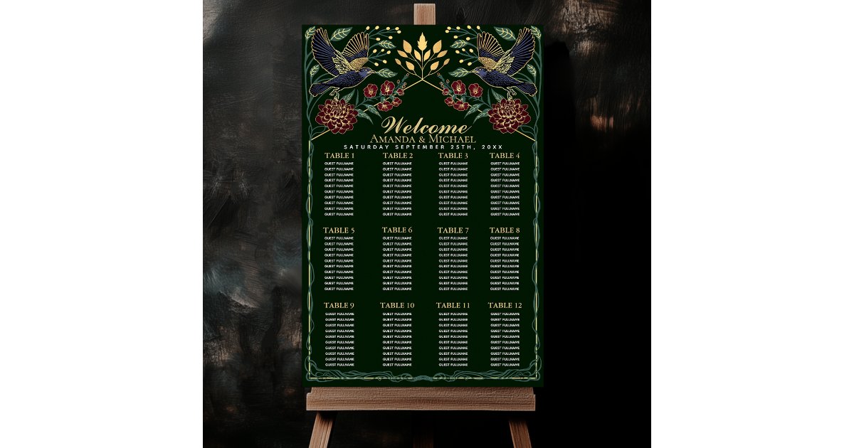 Enchanted Gothic Raven Wedding Seating Chart | Zazzle