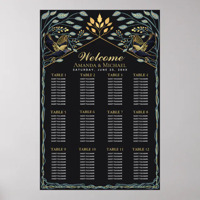 Enchanted Gothic Raven Wedding Seating Chart | Zazzle