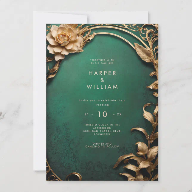 Enchanted green and gold Wedding Invitation | Zazzle