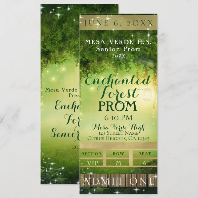 Enchanted Green Forest Prom VIP Party Ticket Invitation | Zazzle
