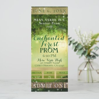 Enchanted Green Forest Prom VIP Party Ticket Invitation | Zazzle