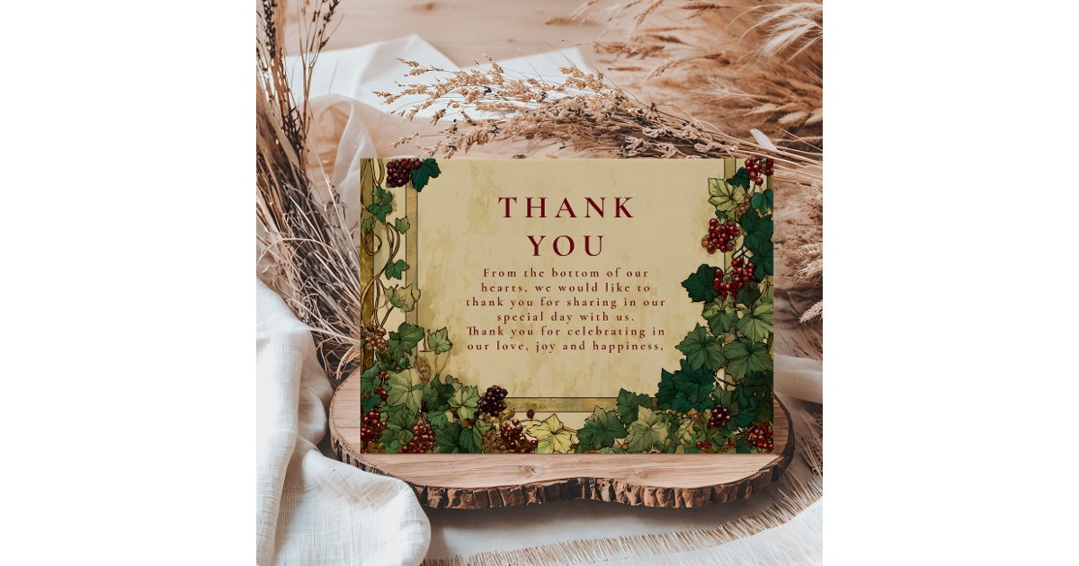Enchanted Ivy Greenery Wedding Thank You Card | Zazzle
