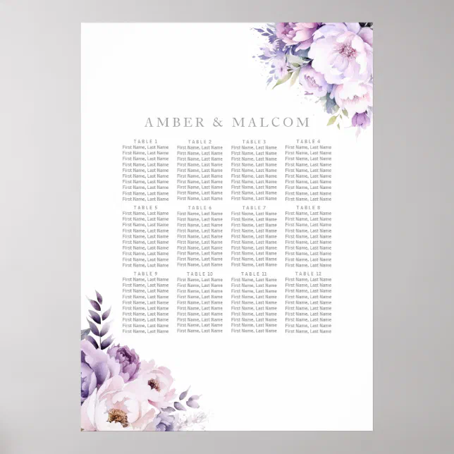 Enchanted Lavender Haze Wedding Seating Chart | Zazzle