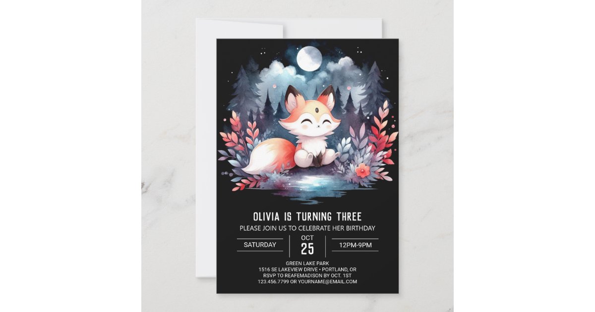 Enchanted Modern Fox Birthday digital Invitation | Zazzle