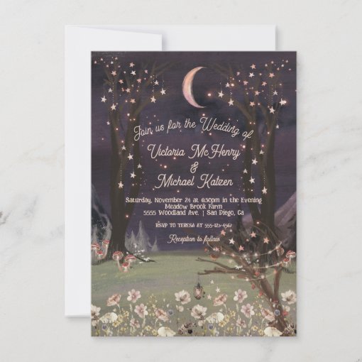 Enchanted Moonlight Floral Forest Wedding Invitation | Zazzle