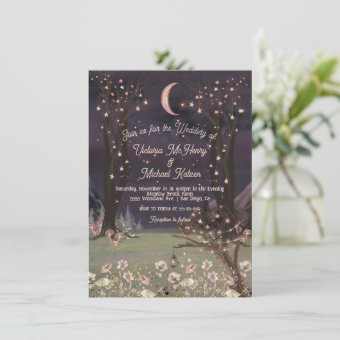 Enchanted Moonlight Floral Forest Wedding Invitation | Zazzle