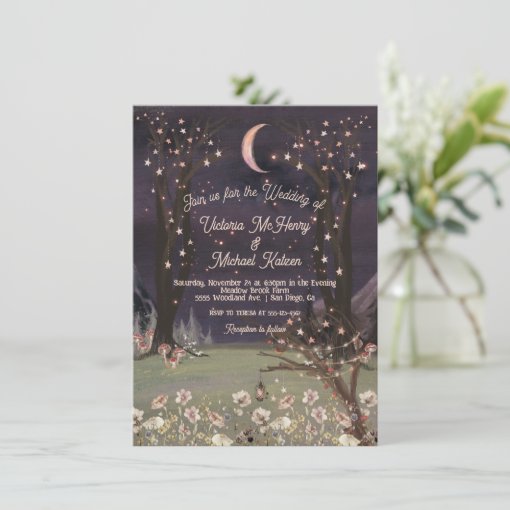 Enchanted Moonlight Floral Forest Wedding Invitation | Zazzle