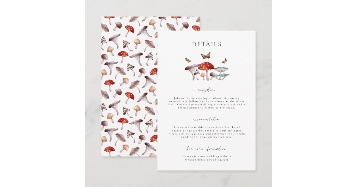 Enchanted Mushroom Moth Wedding Details Enclosure Card | Zazzle