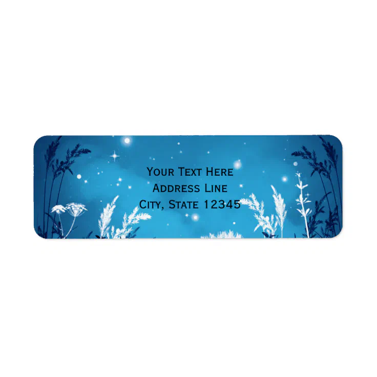Enchanted Night Sky Stars & Foliage Blue Wedding Label | Zazzle
