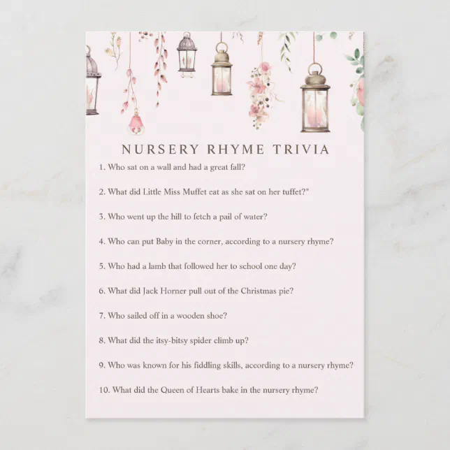 Enchanted Nursery Rhyme Trivia Baby Shower Game Enclosure Card | Zazzle