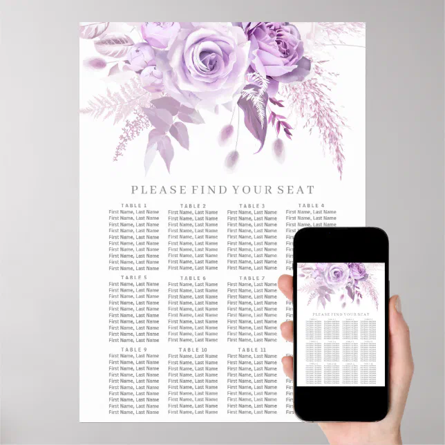 Enchanted Purple Floral Wedding Seating Chart | Zazzle