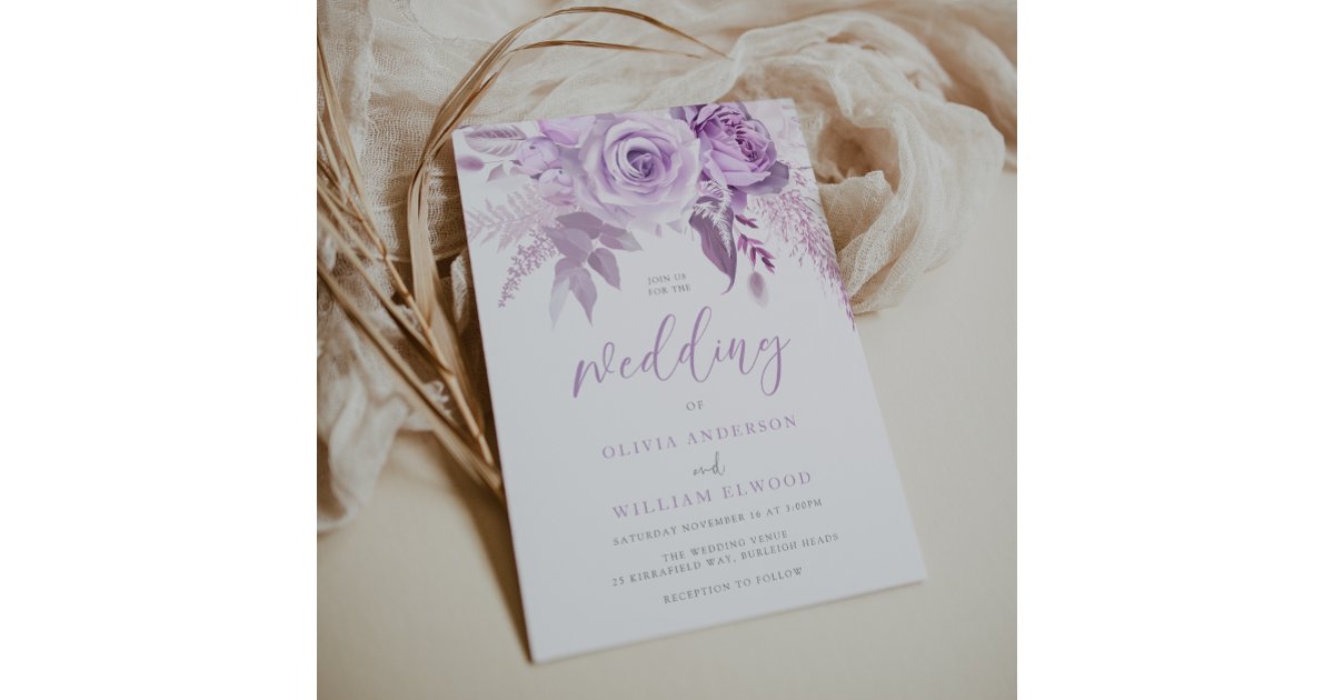 Enchanted Purple Roses Beautiful Wedding Invitation | Zazzle