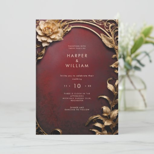 Enchanted red and gold Wedding Invitation | Zazzle