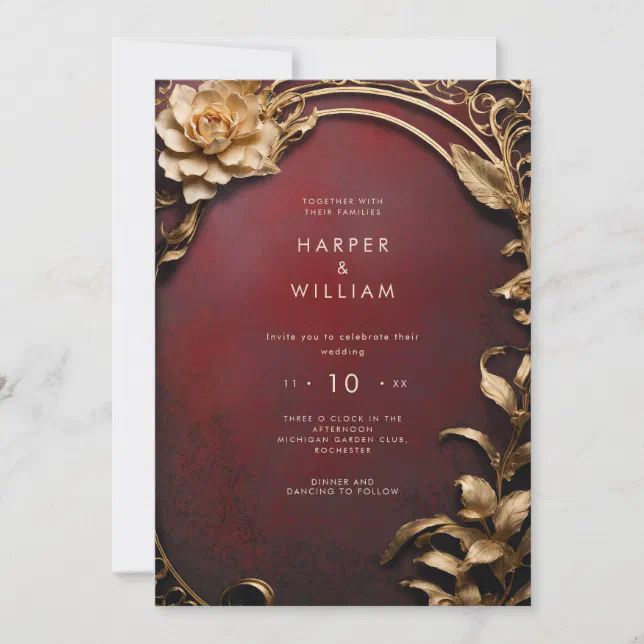 Enchanted red and gold Wedding Invitation | Zazzle