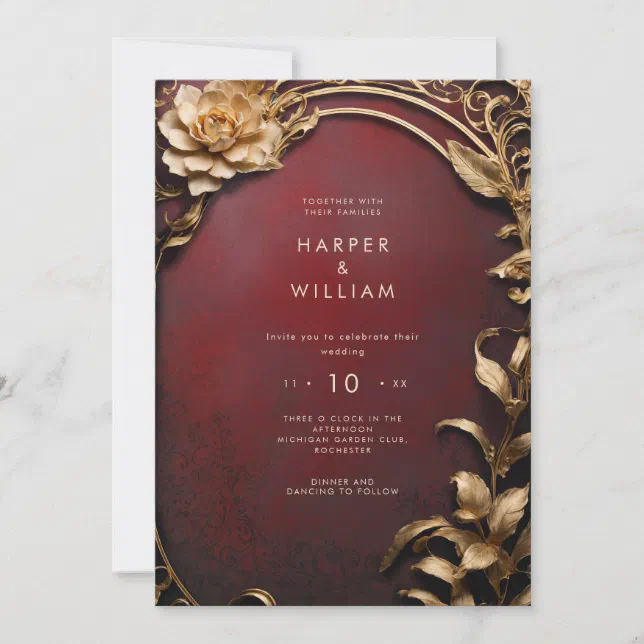 Enchanted red and gold Wedding Invitation | Zazzle