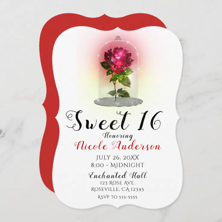 Enchanted Red Rose Sparkly Sweet 16 Birthday Party Invitation | Zazzle
