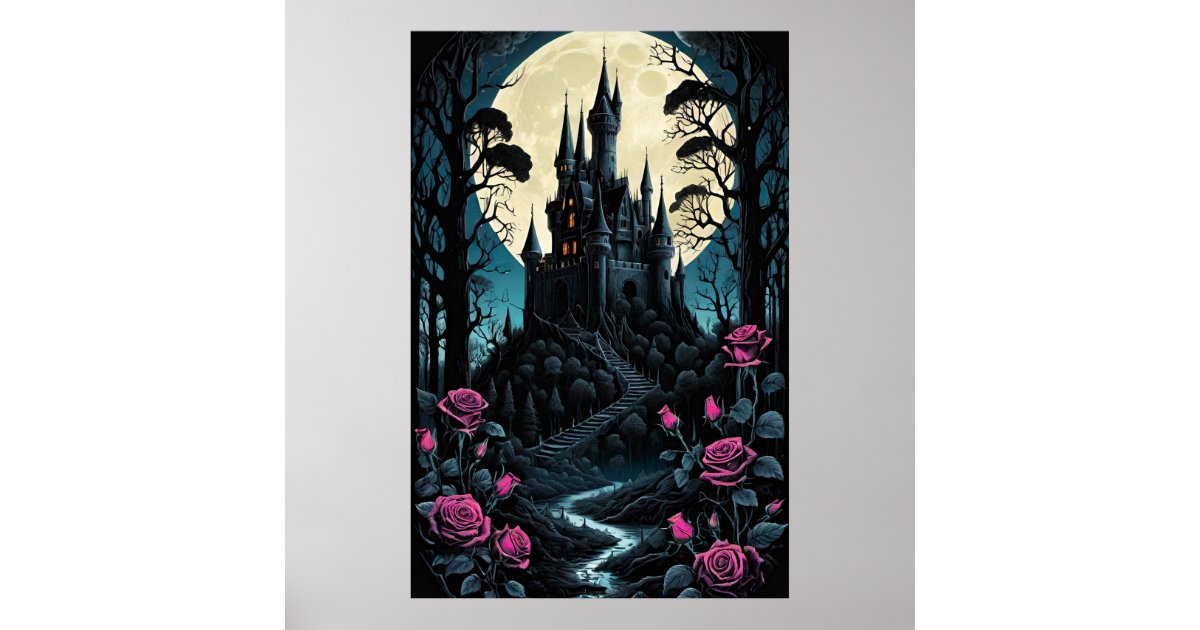 Enchanted Roses Castle Fantasy Poster | Zazzle