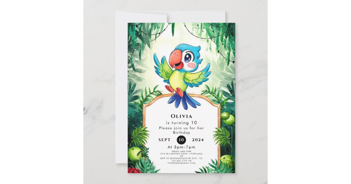Enchanted Simple Parrot Birthday Invitation | Zazzle