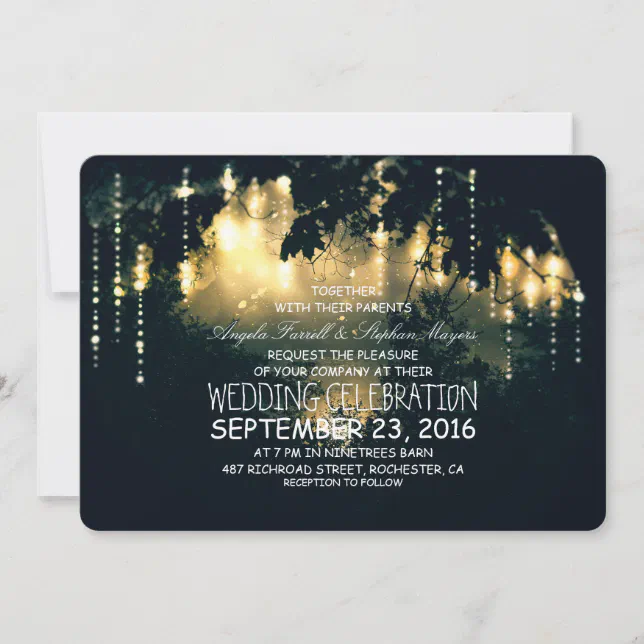 Enchanted string lights trees wedding invitations | Zazzle
