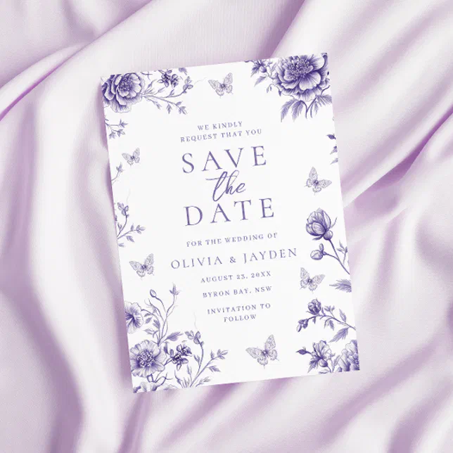 Enchanted Vintage Purple Floral Wedding Save The Date | Zazzle