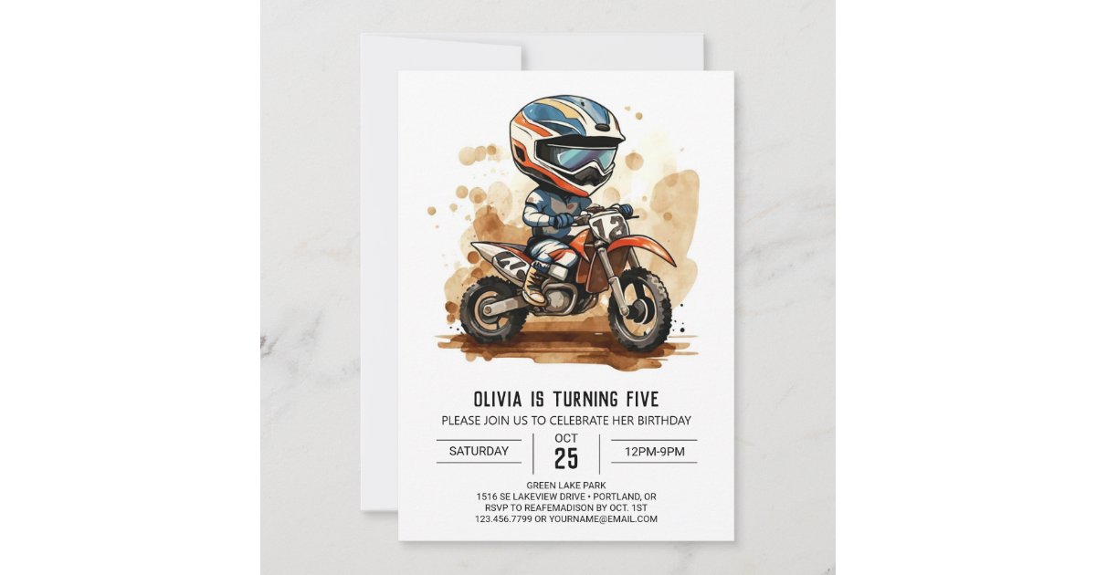 Enchanted Watercolor Motorcycle Birthday Invitation | Zazzle