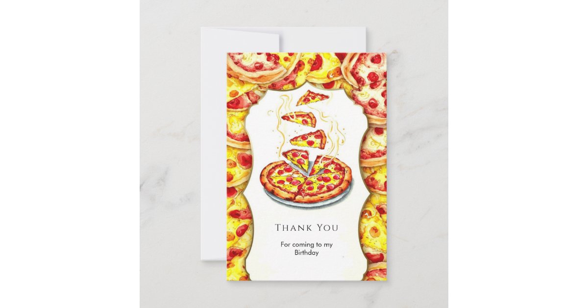 Enchanted Watercolor Pizza Birthday Thank You Card | Zazzle