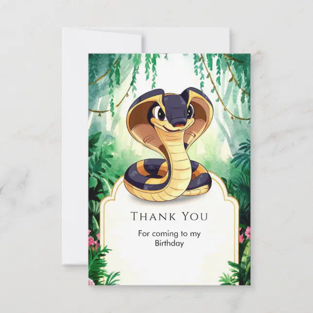 Enchanted Watercolor Snake Birthday Thank You Card | Zazzle