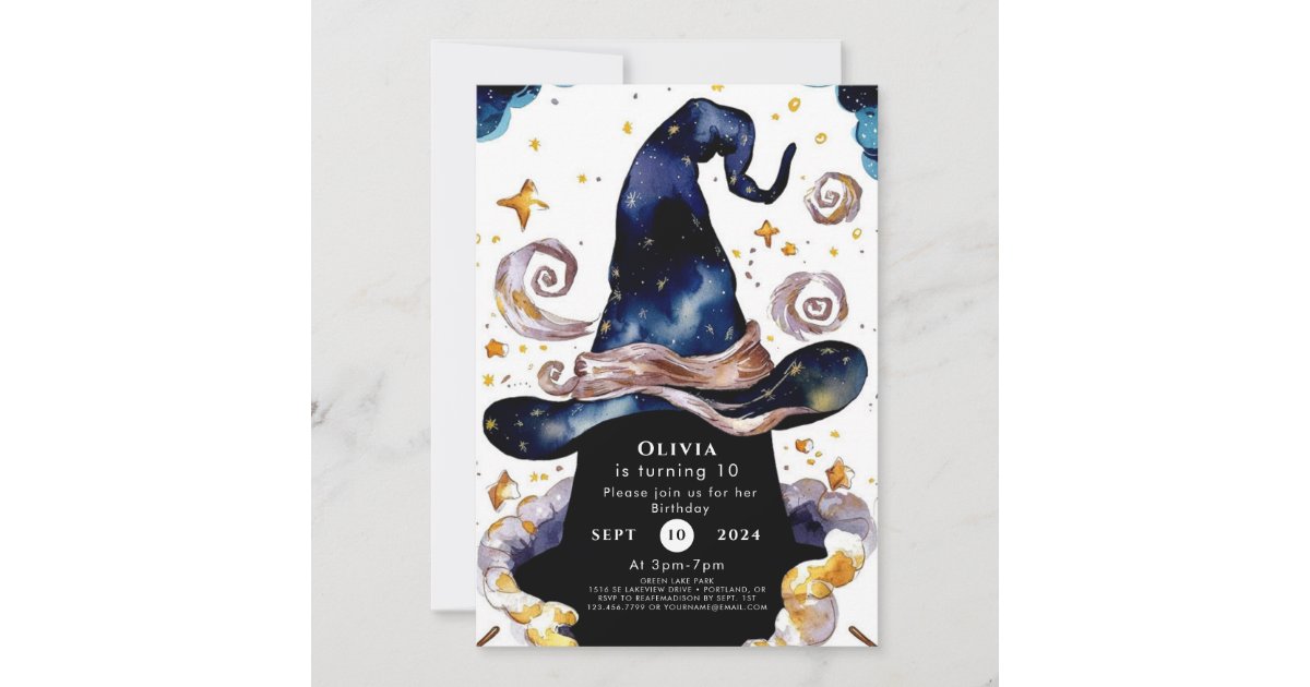 Enchanted Watercolor Whimsy Wizard Birthday Invitation | Zazzle