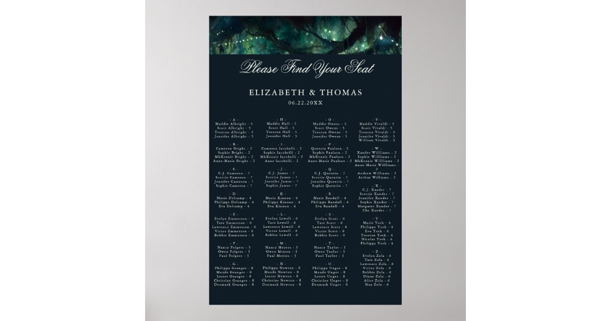 Enchanted Wedding Reception Alphabetical Seating Poster | Zazzle