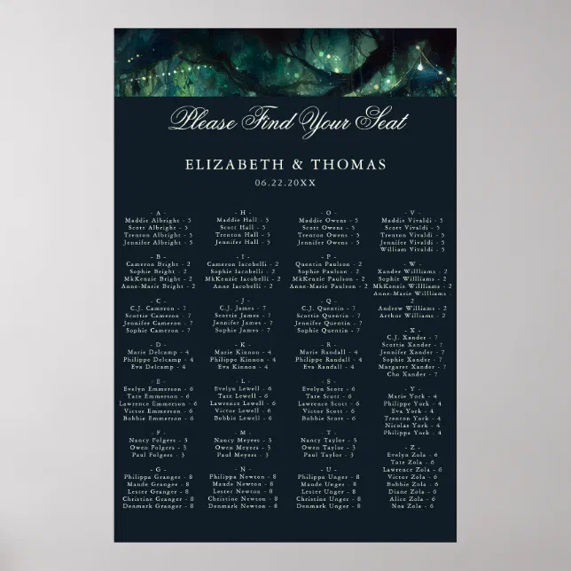 Enchanted Wedding Reception Alphabetical Seating Poster | Zazzle