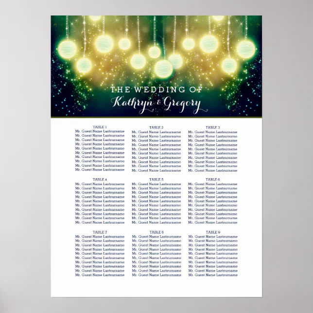 Enchanted Wedding Seating Chart With Lanterns | Zazzle