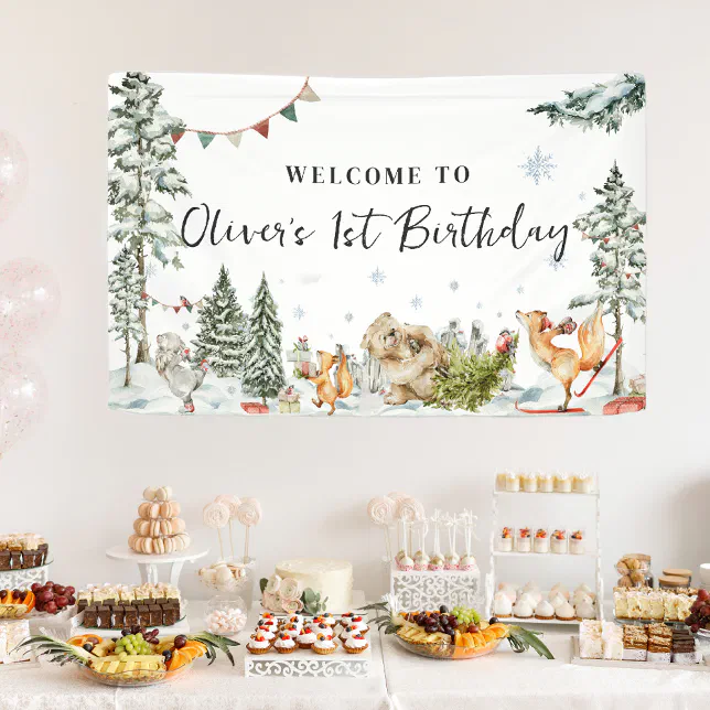 Enchanted Winter Woodland Birthday Welcome Banner | Zazzle