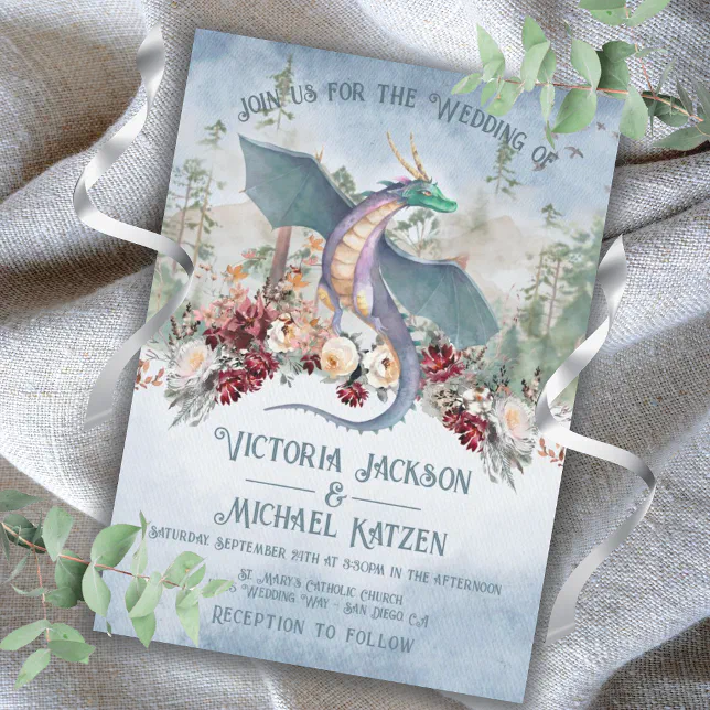 Enchanted Woodland Forest Dragon Wedding Invitation | Zazzle