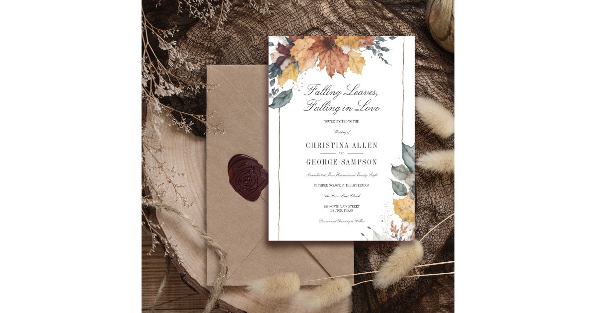 Enchanting Autumn Love: Falling Leaves Wedding Invitation | Zazzle