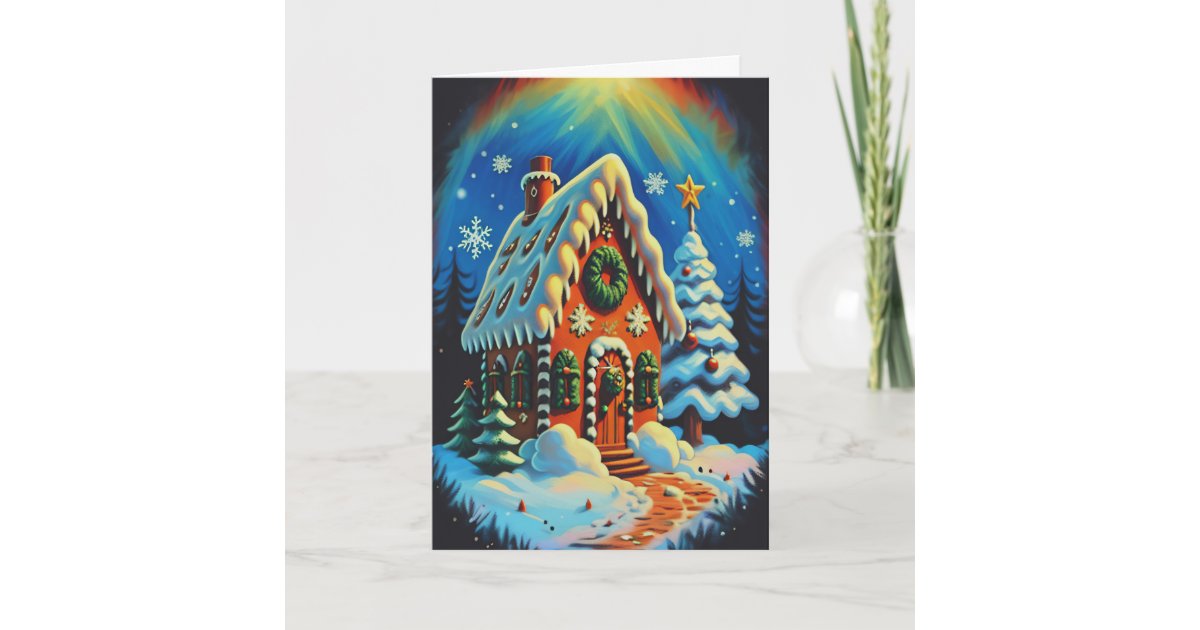Enchanting Gingerbread House Winter Scene Holiday Card | Zazzle