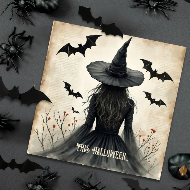Enchanting Halloween Witch Flat Greeting Card | Zazzle